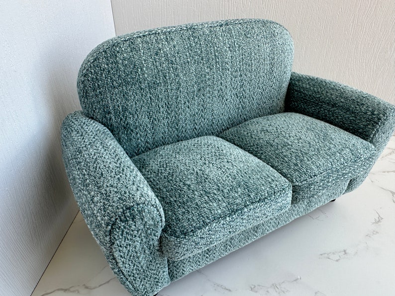 1:6 Scale Gray Orchid Linen Miniature Loverseat Couch, Dollhouse ...