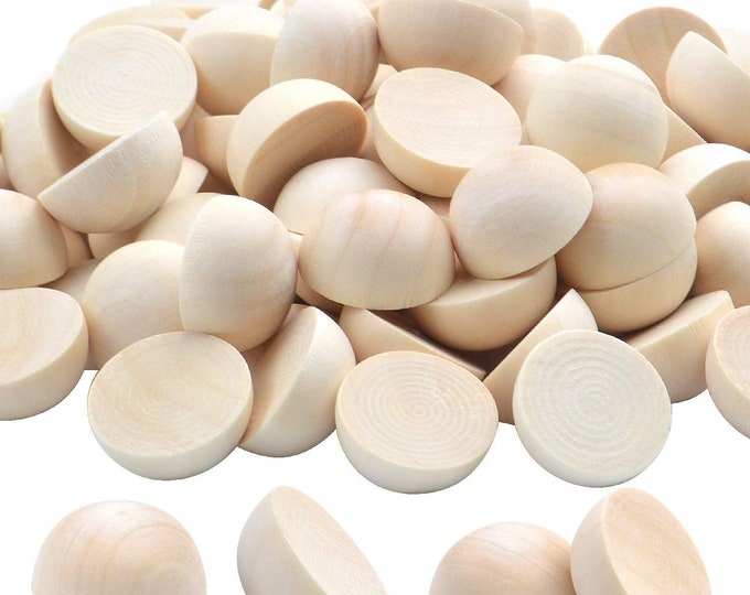 NEW 100 Pieces Diameter 20mm Split Wood Balls Half Wooden Natural Balls ...