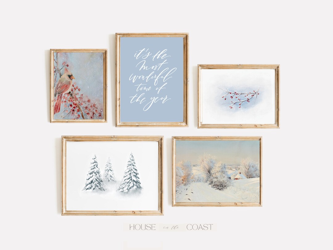 Christmas Gallery Set Winter Wall Art Set Christmas Wall Art Set Blue ...
