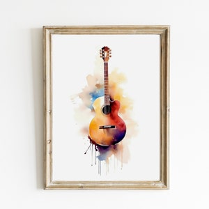 Guitar Watercolor Print Wall Art | Music Poster | Music Theme Room ...