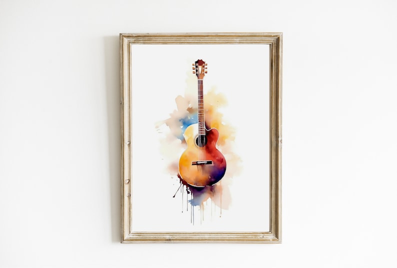 Guitar Watercolor Print Wall Art | Music Poster | Music Theme Room ...