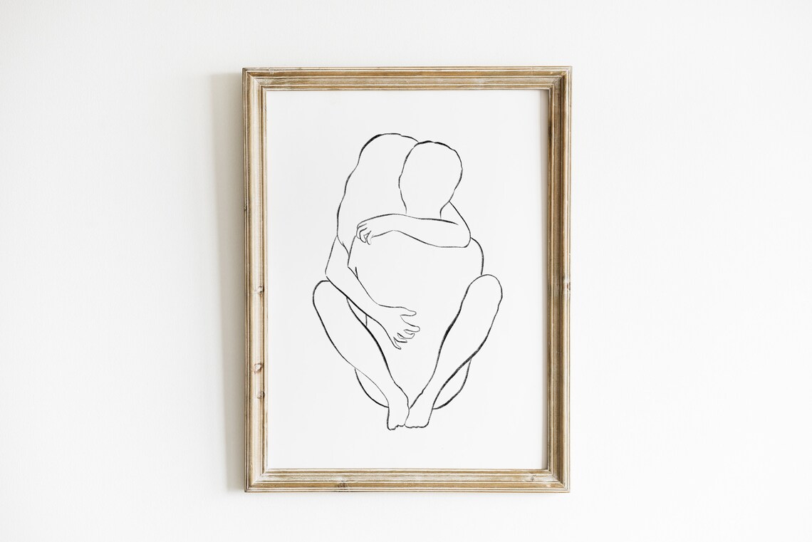 Couple Line Art Print Couple Line Art Drawing Bedroom Wall Art Black ...