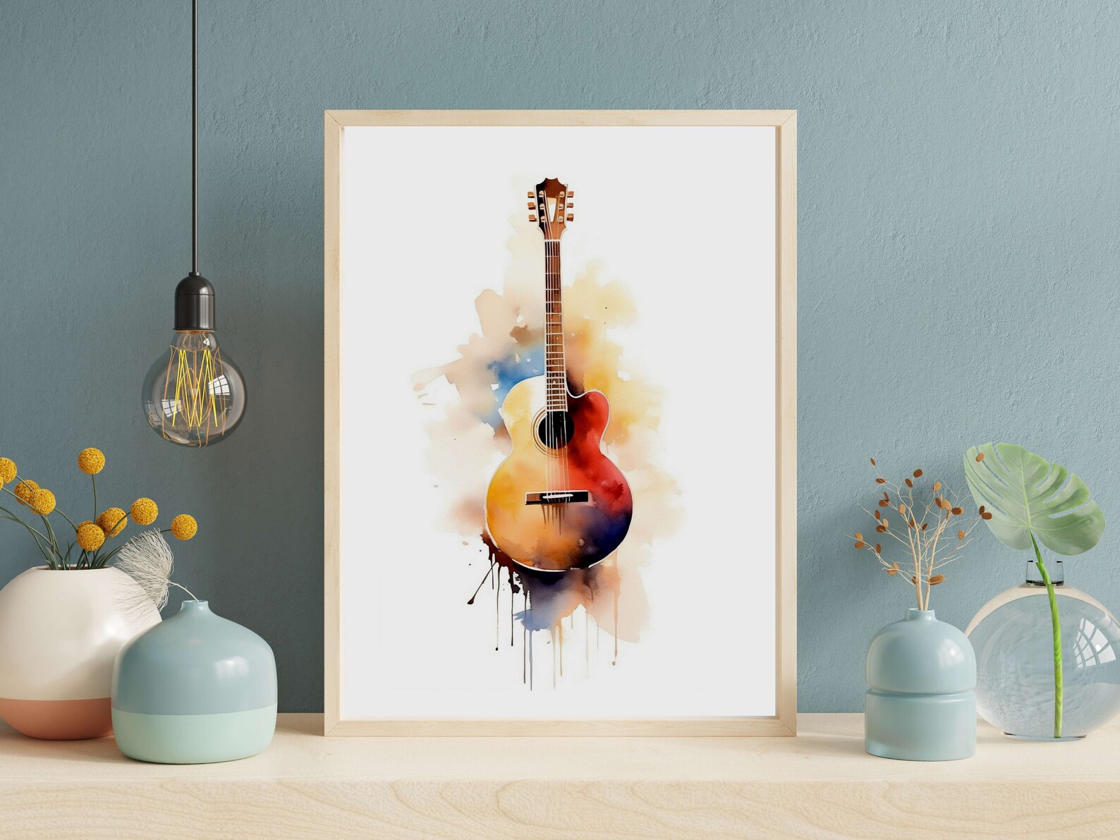 Guitar Watercolor Print Wall Art | Music Poster | Music Theme Room ...