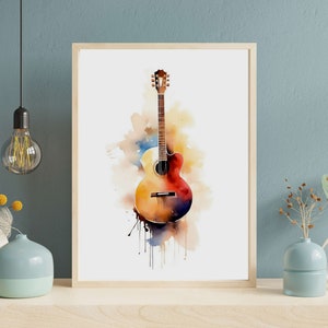 Guitar Watercolor Print Wall Art | Music Poster | Music Theme Room ...