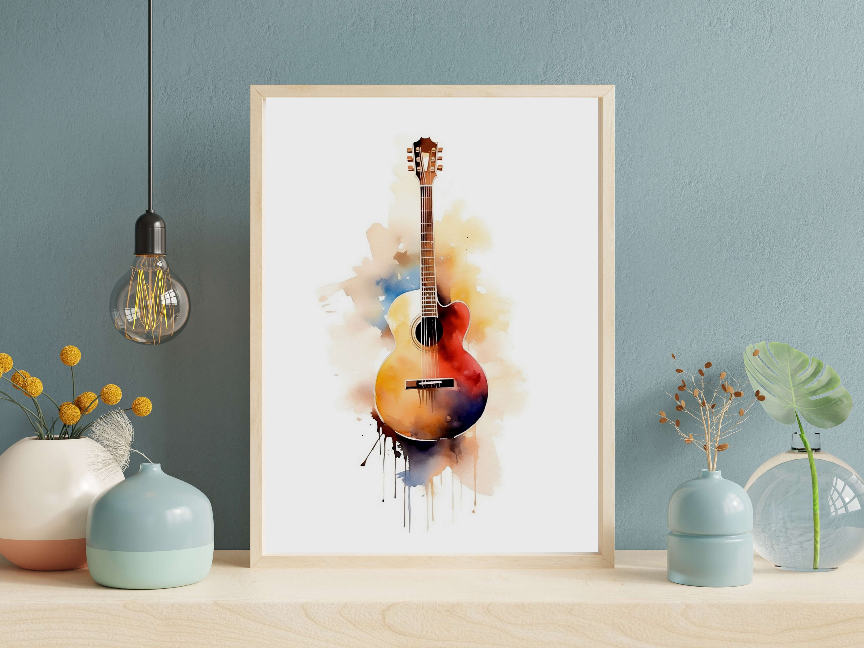 Guitar Watercolor Print Wall Art | Music Poster | Music Theme Room ...
