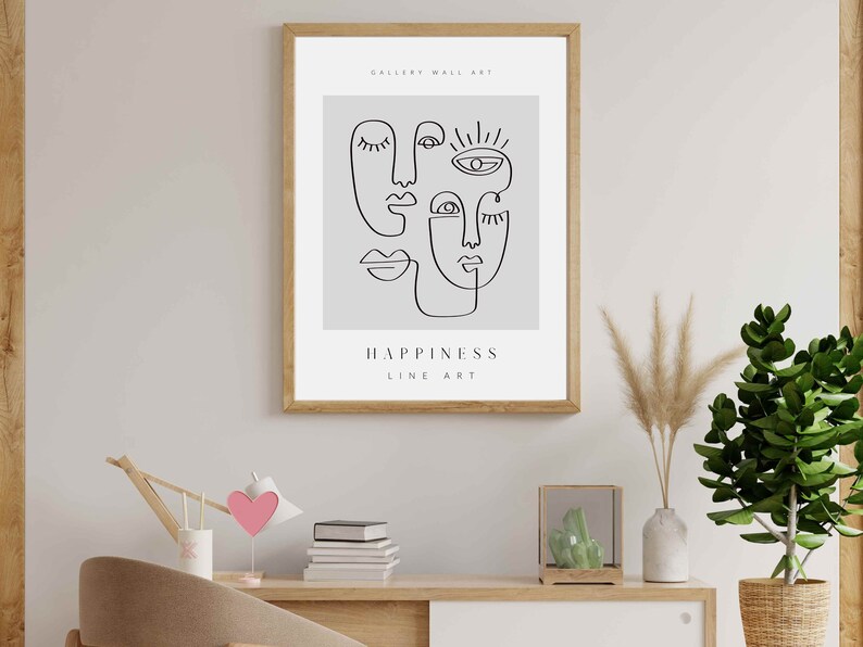 Happiness Abstract Line Art Minimalist Art Women Line Art Modern Line ...