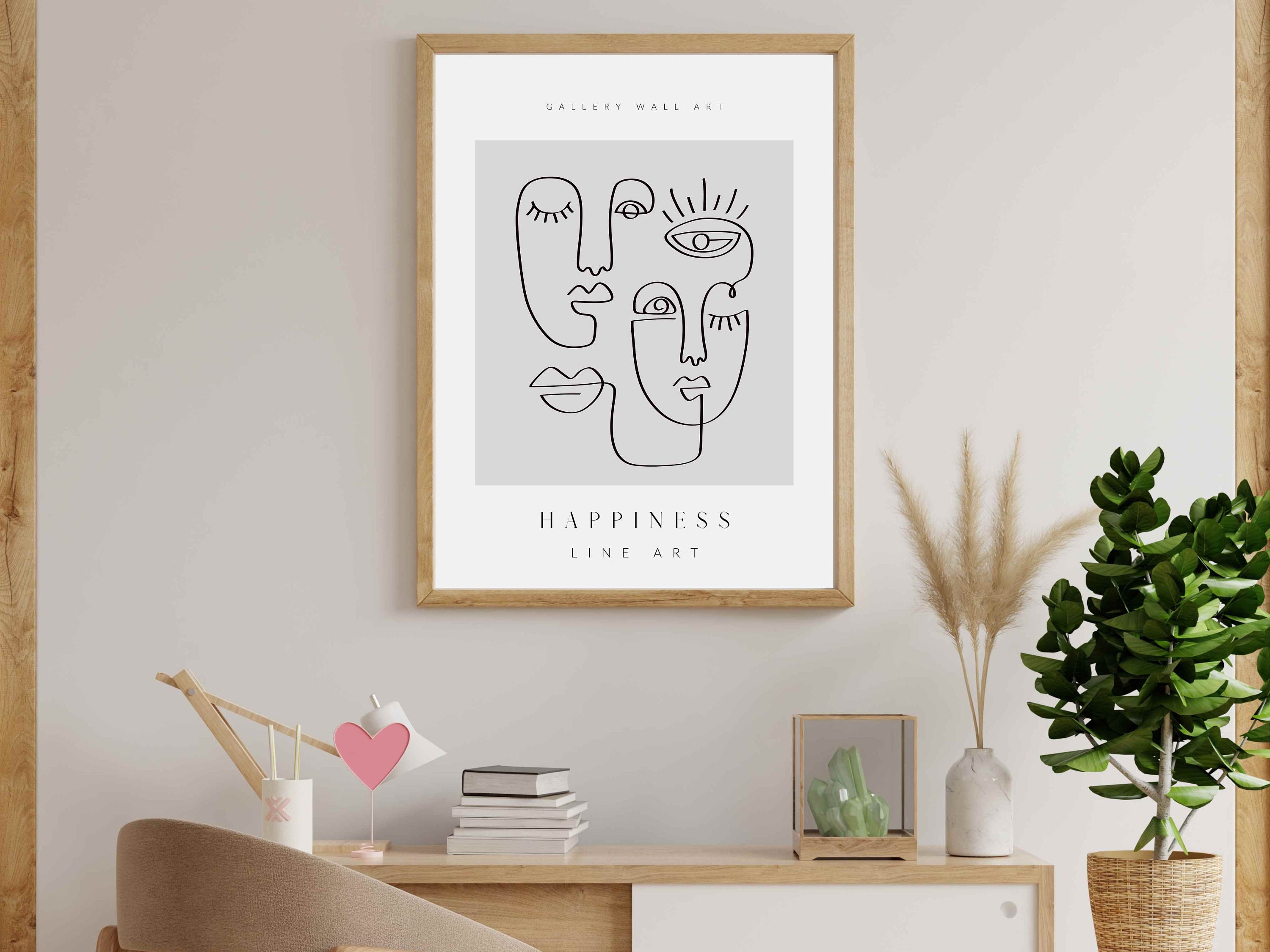 Happiness Abstract Line Art Minimalist Art Women Line Art Modern Line ...