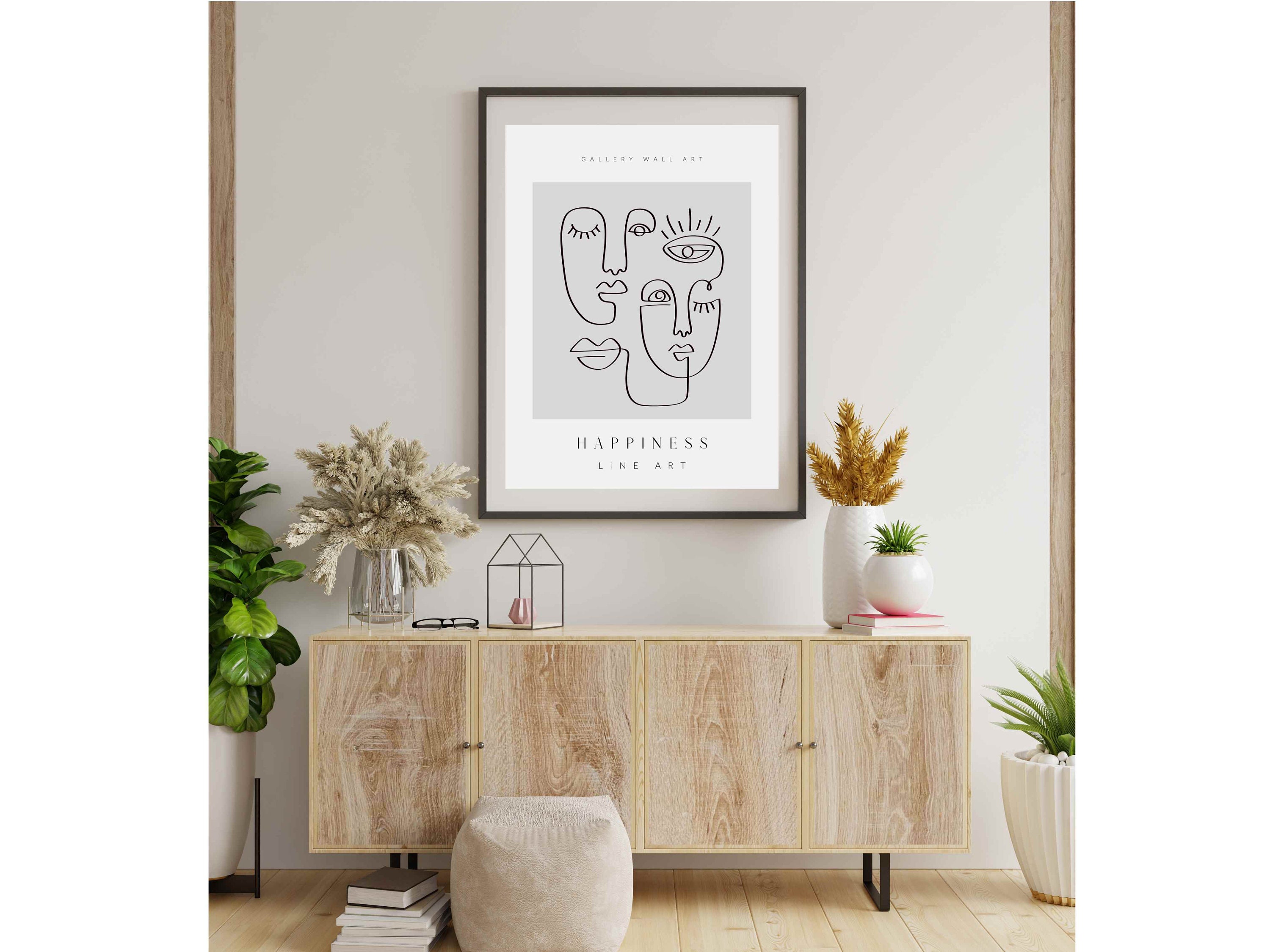 Happiness Abstract Line Art Minimalist Art Women Line Art Modern Line ...