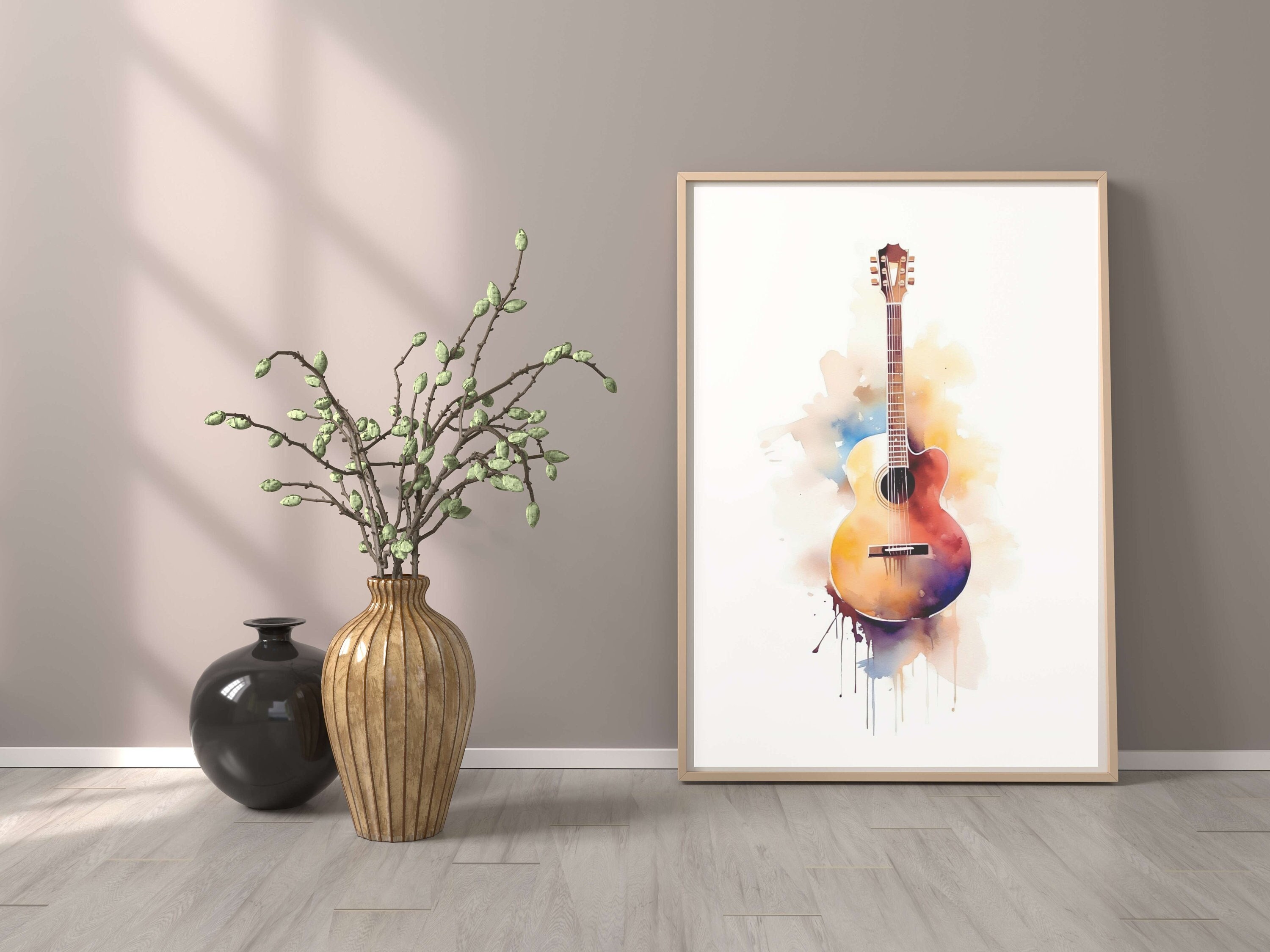 Guitar Watercolor Print Wall Art | Music Poster | Music Theme Room ...