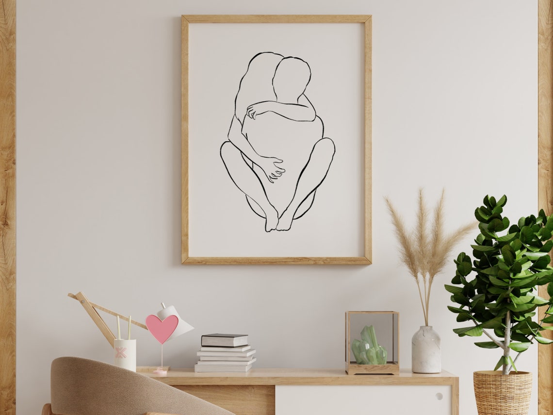 Couple Line Art Print Couple Line Art Drawing Bedroom Wall Art Black ...