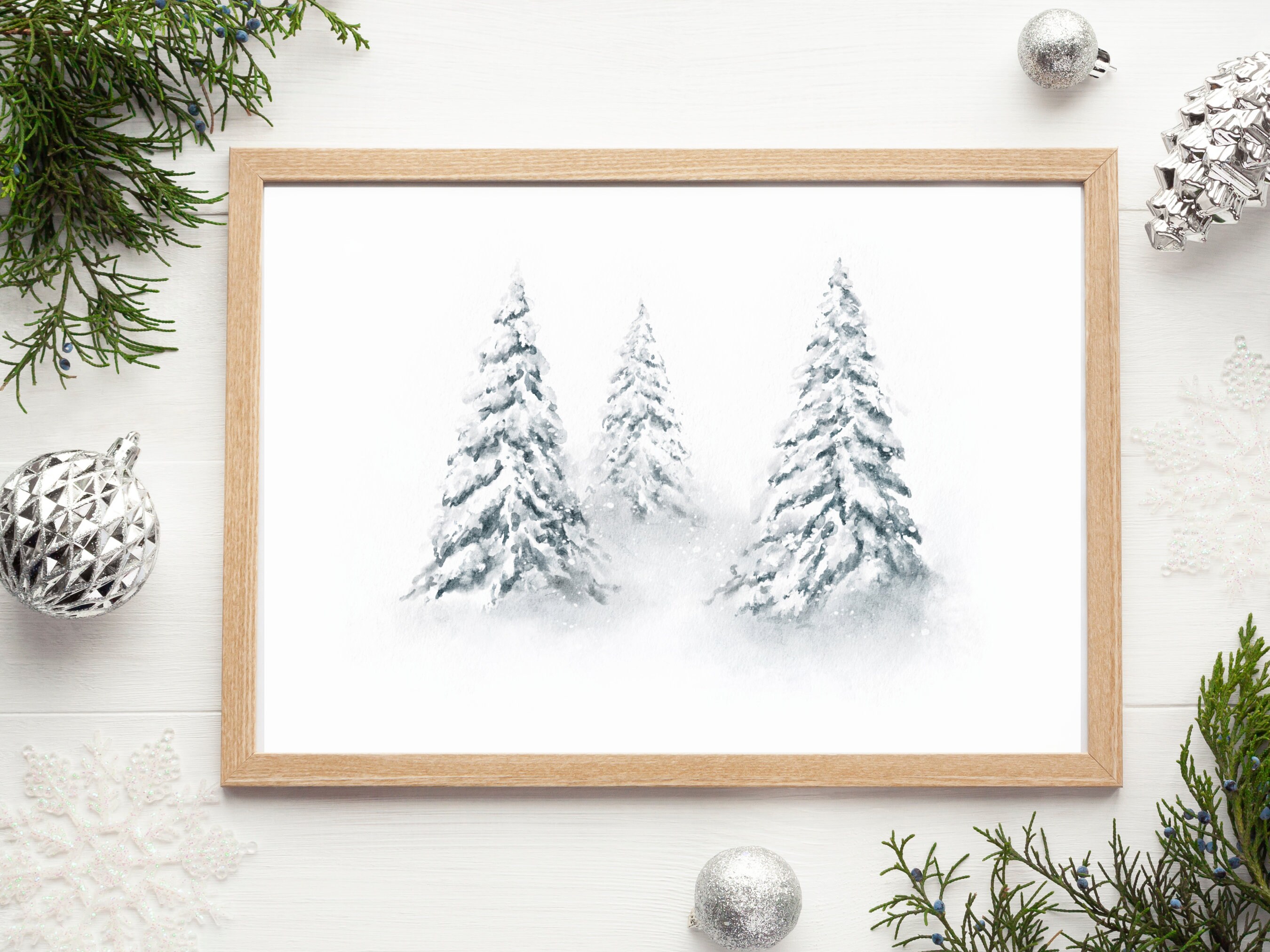 Snowy Trees Wall Art | Winter Wall Art | Christmas Printable Wall Art ...