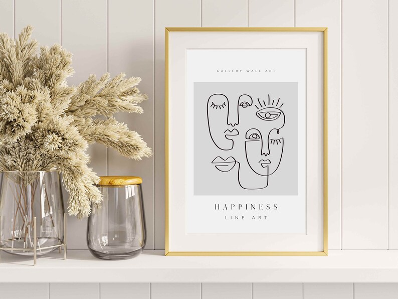 Happiness Abstract Line Art Minimalist Art Women Line Art Modern Line ...