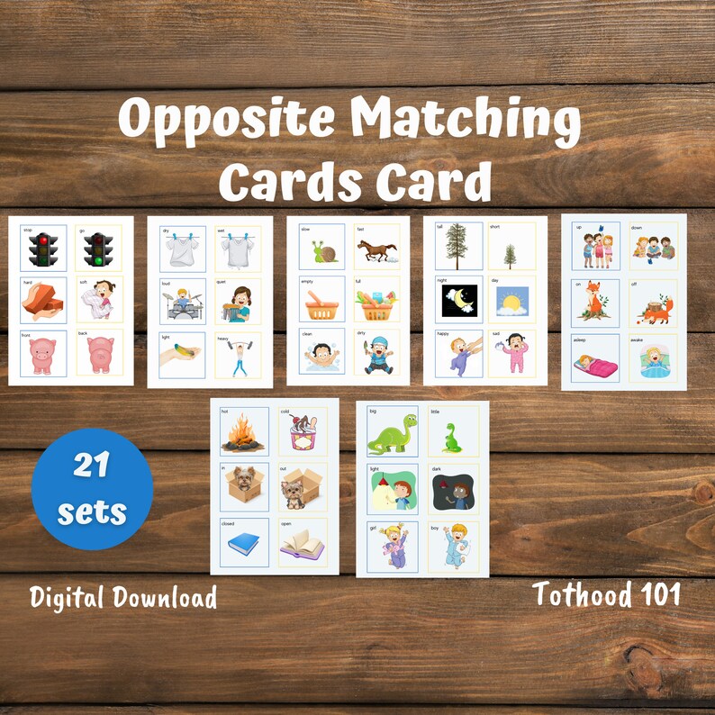 Opposite Cards, Matching Game, Preschool, Pre K, Homeschool, Printables ...