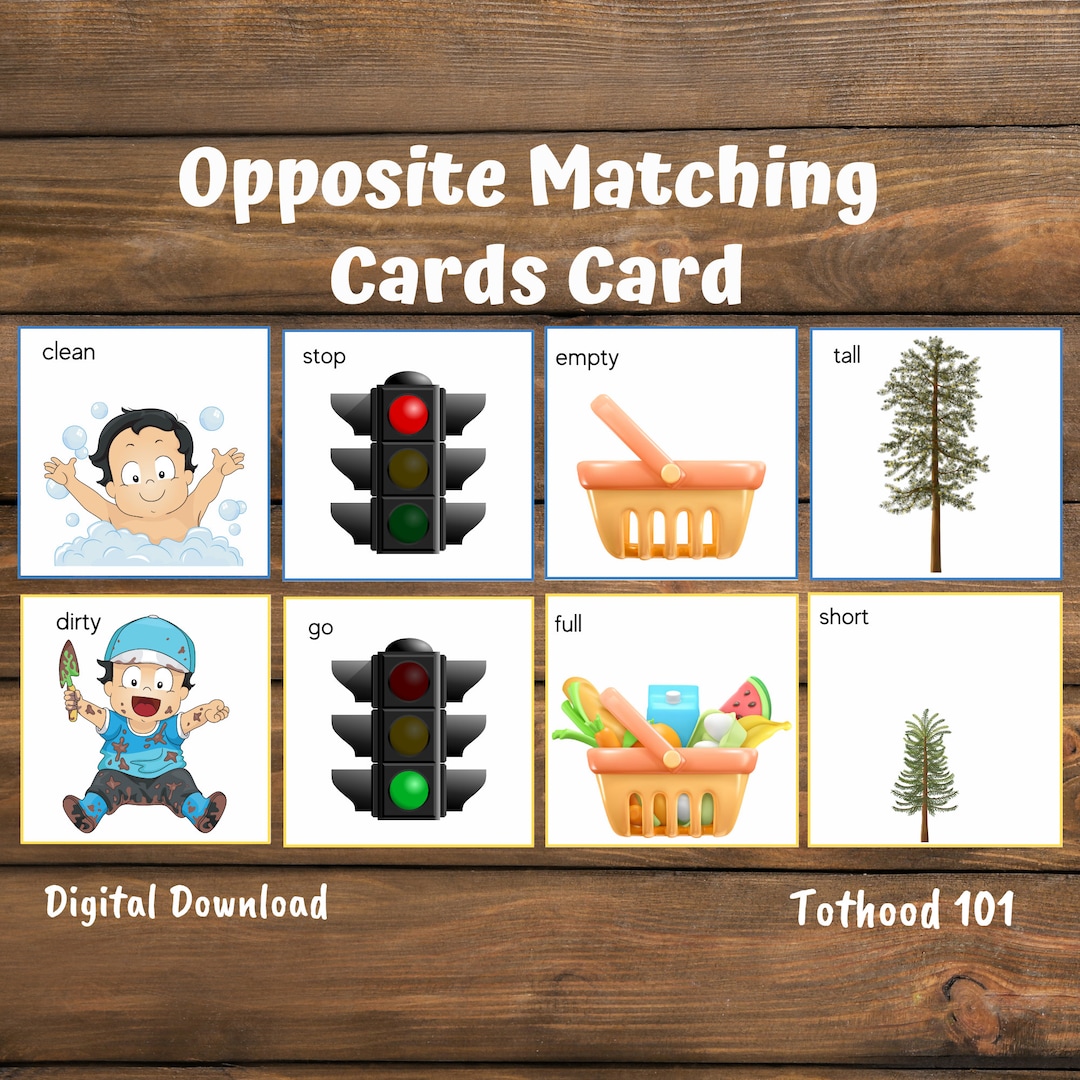 Opposite Cards, Matching Game, Preschool, Pre K, Homeschool, Printables ...