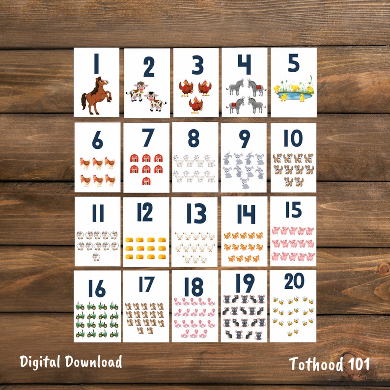 Printable Number Flashcards, Counting Activity, Farm Number Cards ...