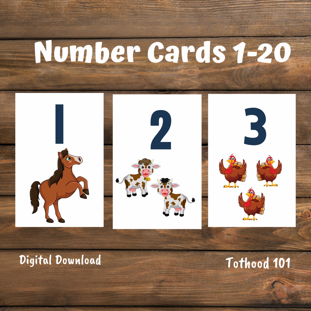 Printable Number Flashcards, Counting Activity, Farm Number Cards ...