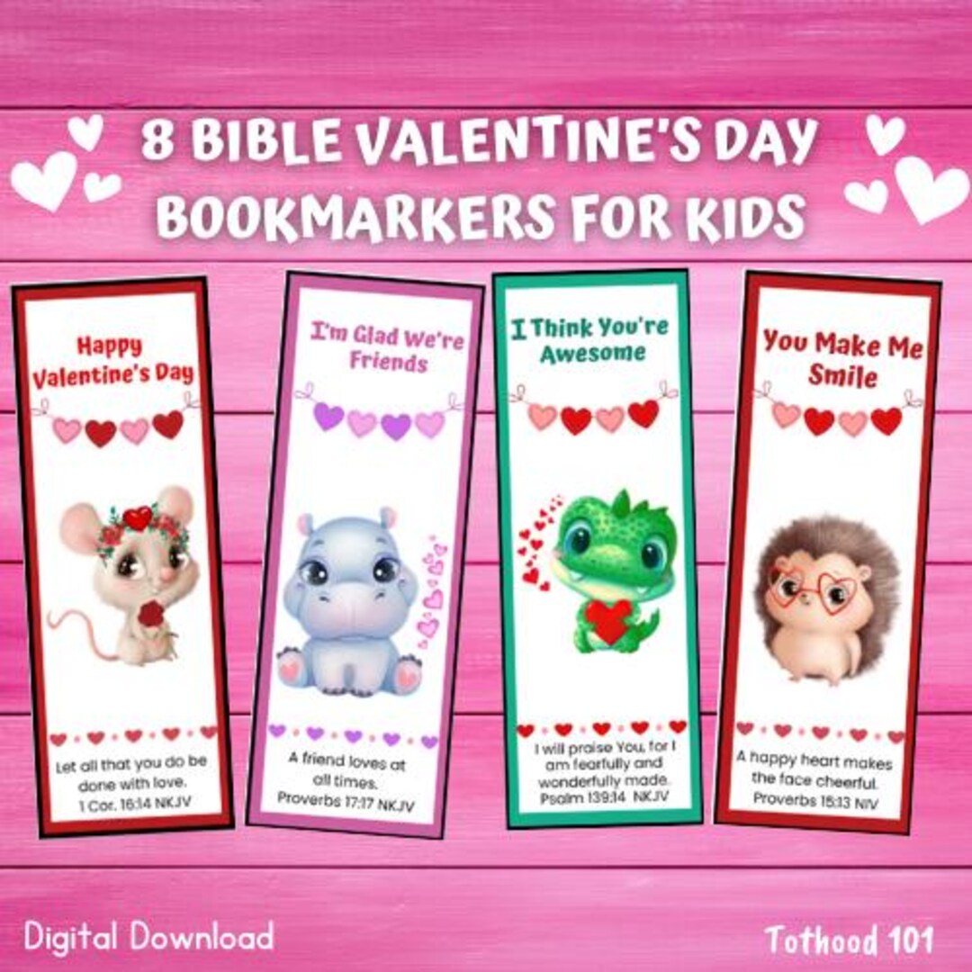 8 Bible Valentine's Day Bookmarkers, Sunday School, Preschool, Co-op ...