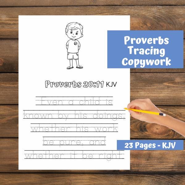 Proverbs Coloring Tracing Copywork, Practice Handwriting, KJV Bible ...