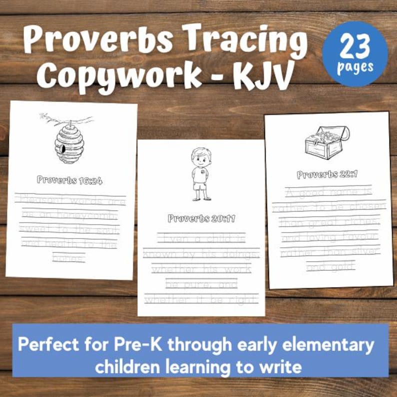 Proverbs Coloring Tracing Copywork, Practice Handwriting, KJV Bible ...