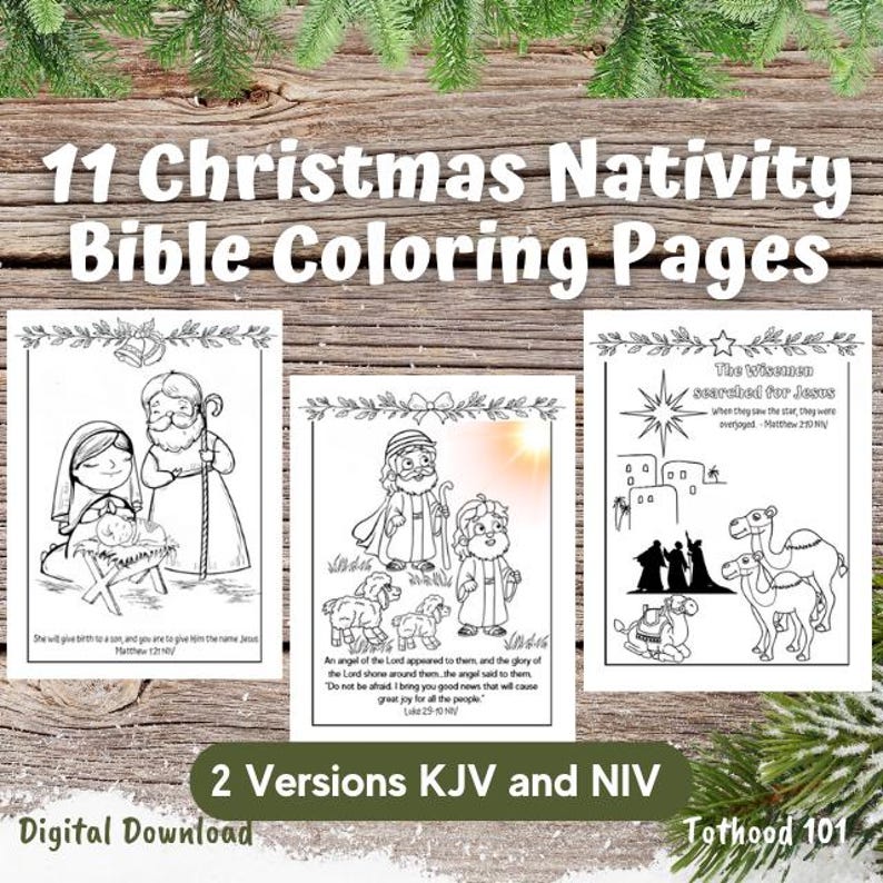 Nativity Christmas Coloring Pages: KJV & NIV Bible, Kids Bible, Sunday ...