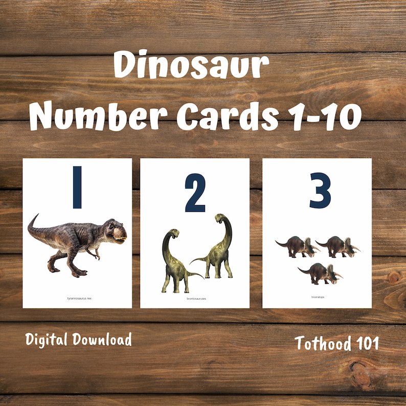 Dinosaur Number Flashcards 1-10: Preschool Counting Printable Activity ...