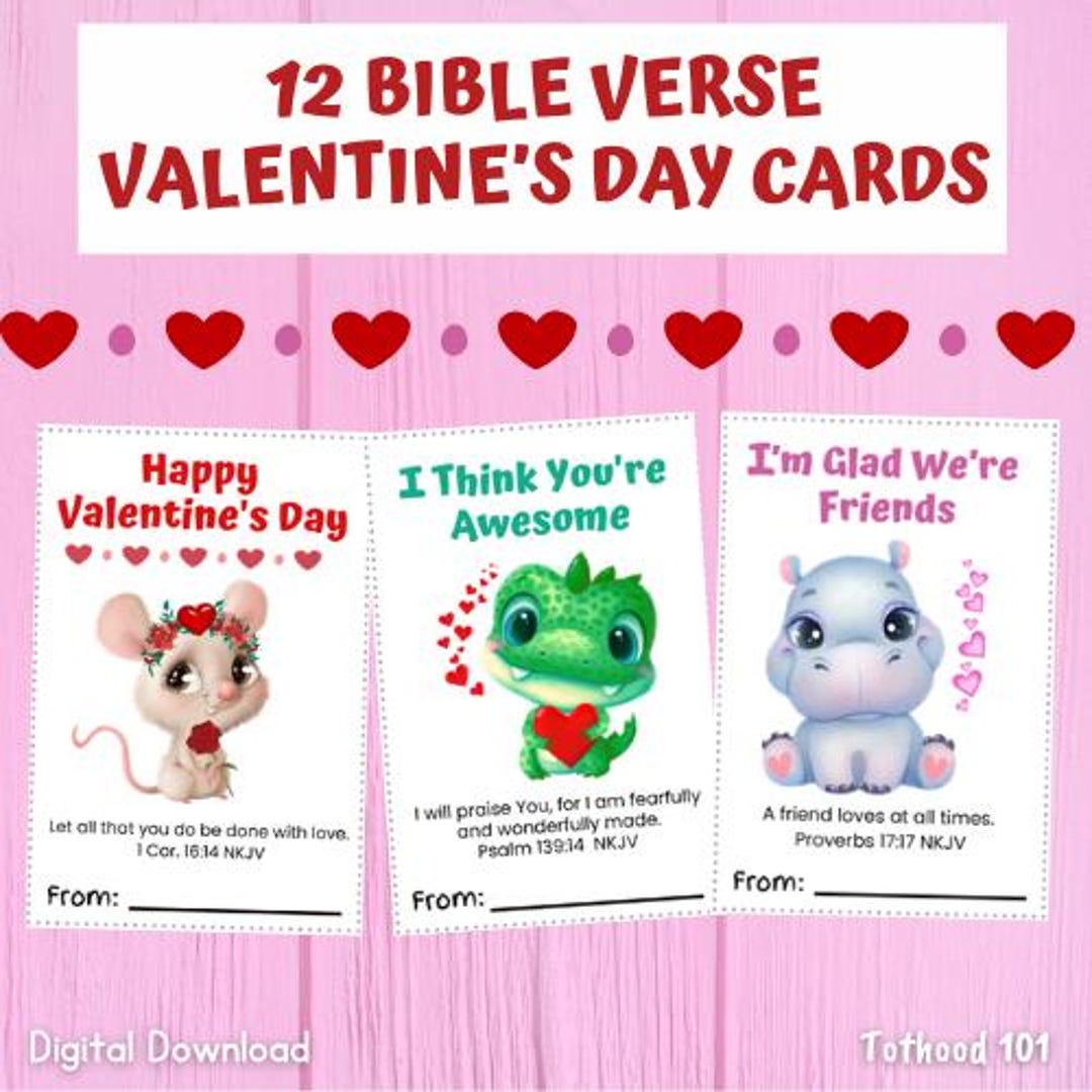 12 Bible Valentines Cards for Kids, Sunday School, Homeschool ...