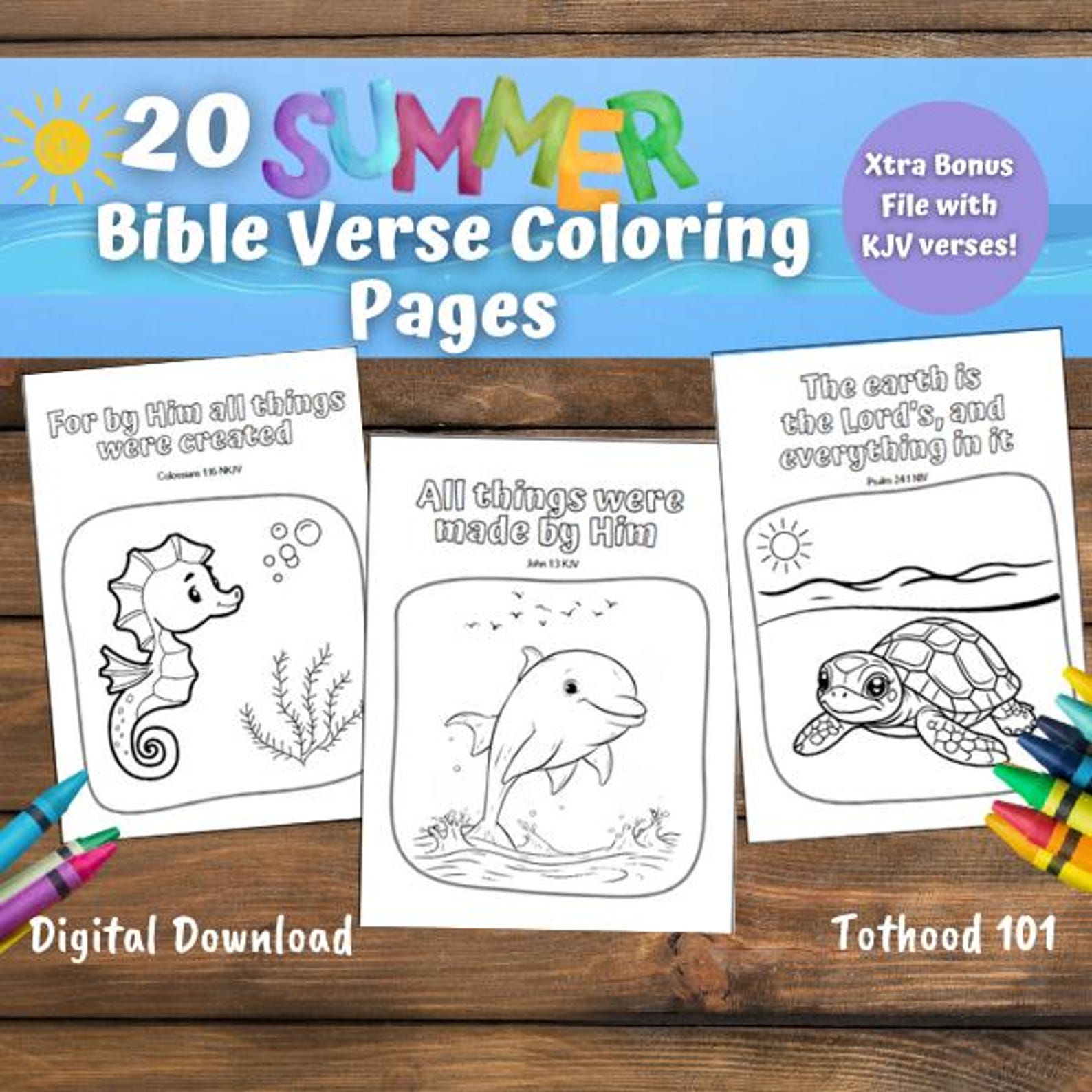 Summer Bible Verse Coloring Pages for Preschoolers (digital Download ...