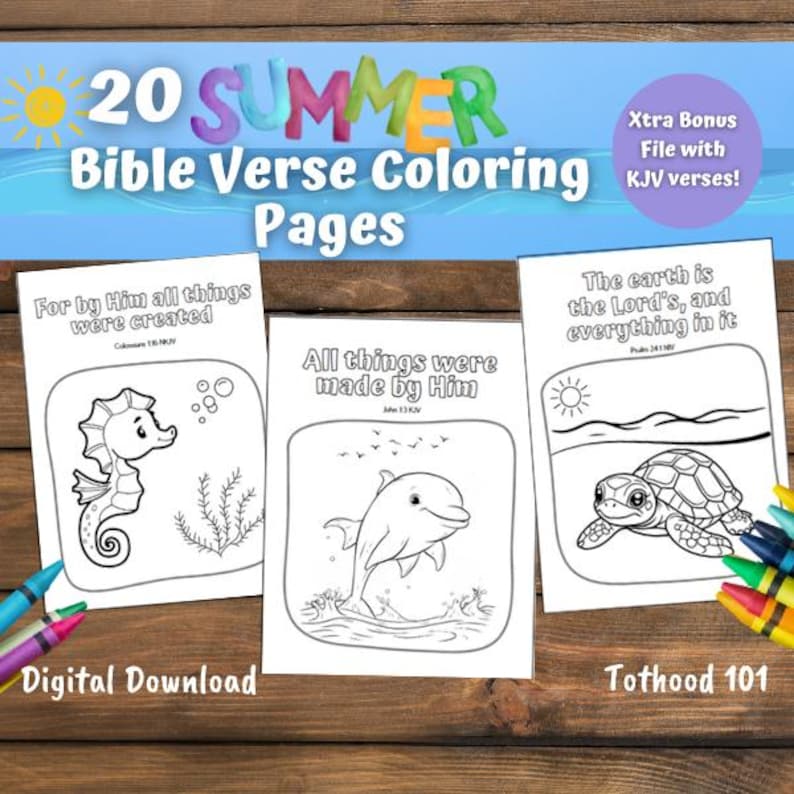 Summer Bible Verse Coloring Pages for Preschoolers (digital Download ...