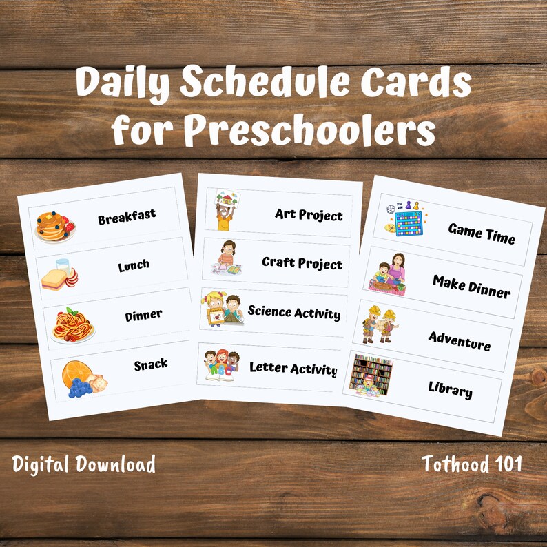 Daily Schedule Cards for Preschoolers, Homeschool Schedule, Preschool ...