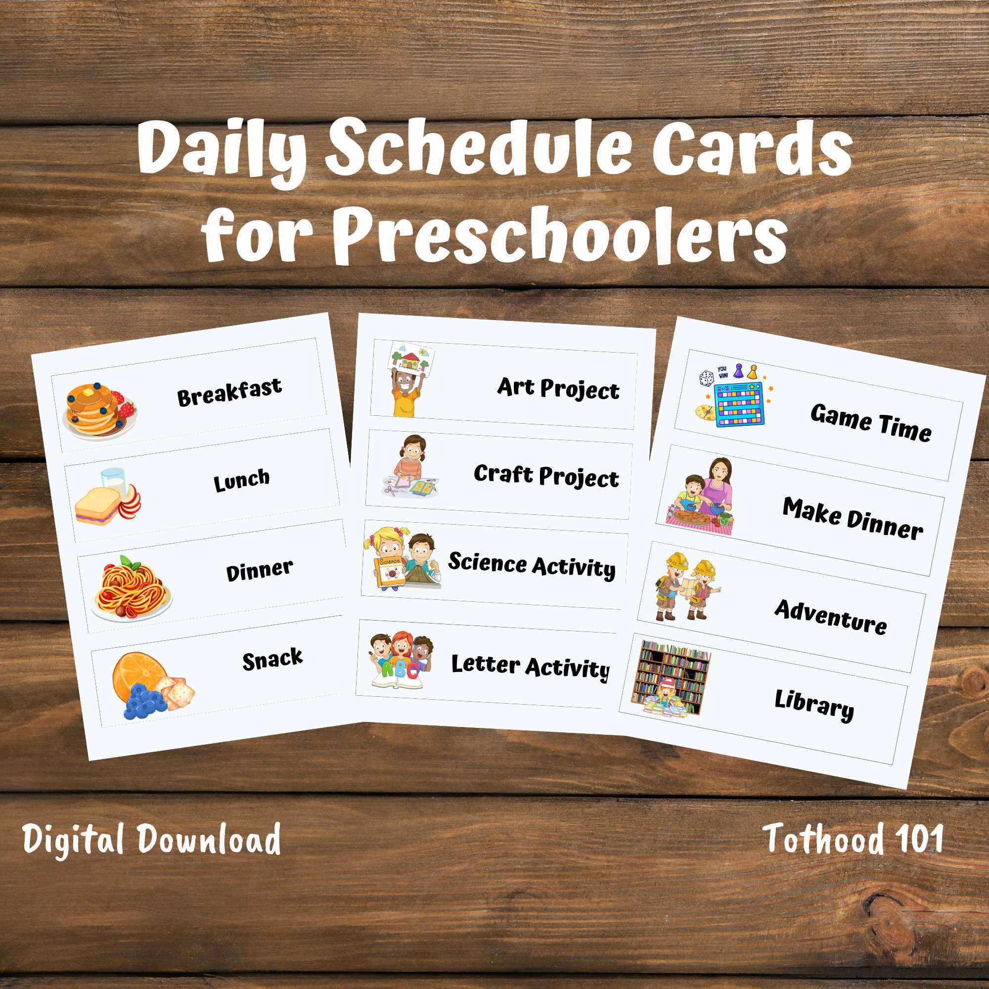 Daily Schedule Cards for Preschoolers, Homeschool Schedule, Preschool ...