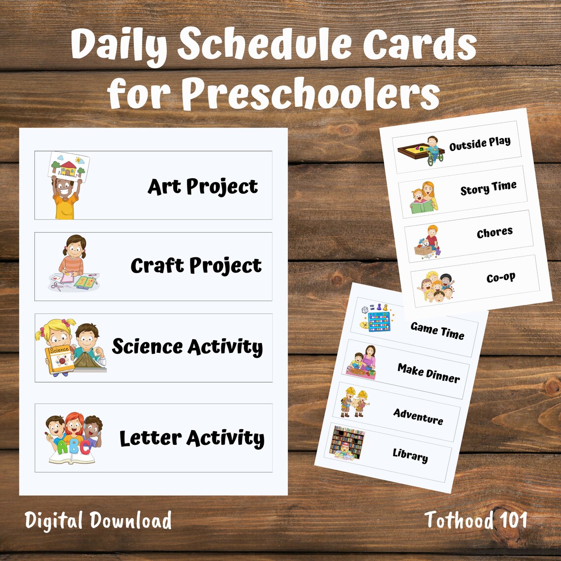 Daily Schedule Cards for Preschoolers, Homeschool Schedule, Preschool ...
