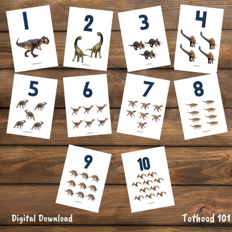 Dinosaur Number Flashcards 1-10: Preschool Counting Printable Activity ...