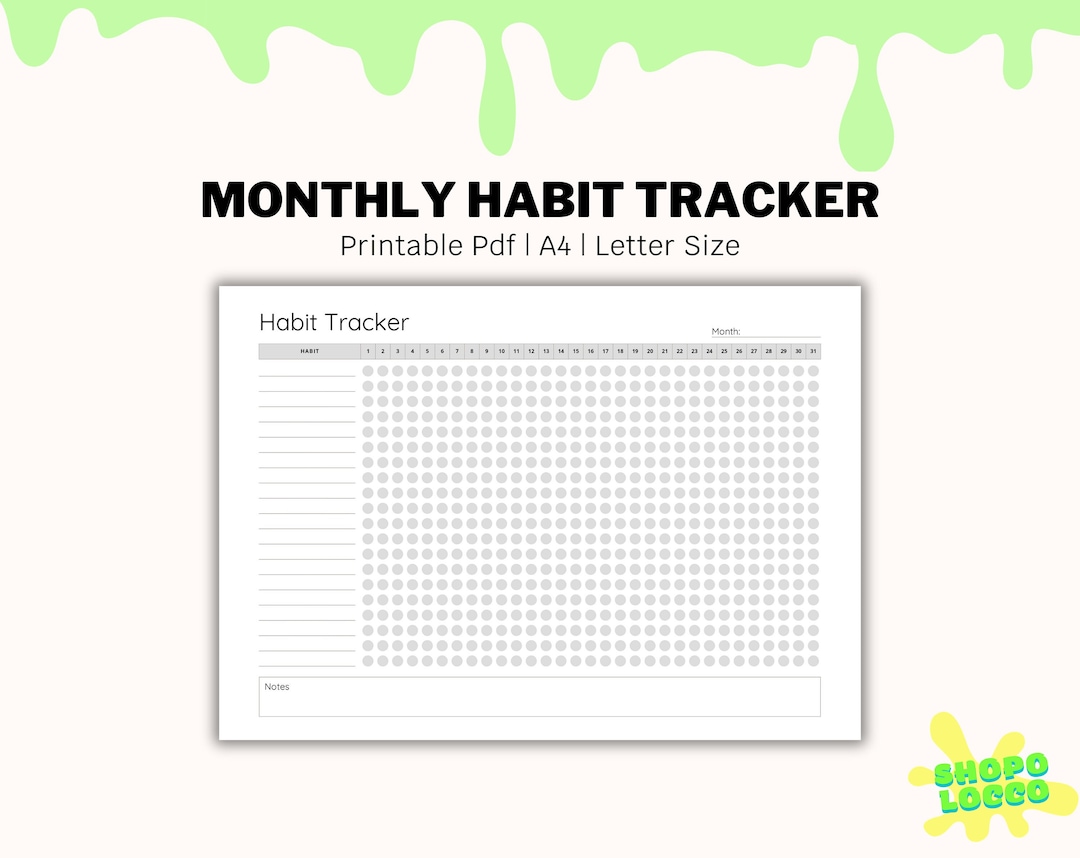 Printable Monthly Habit Tracker PDF - A4/letter Size - Minimalistic ...