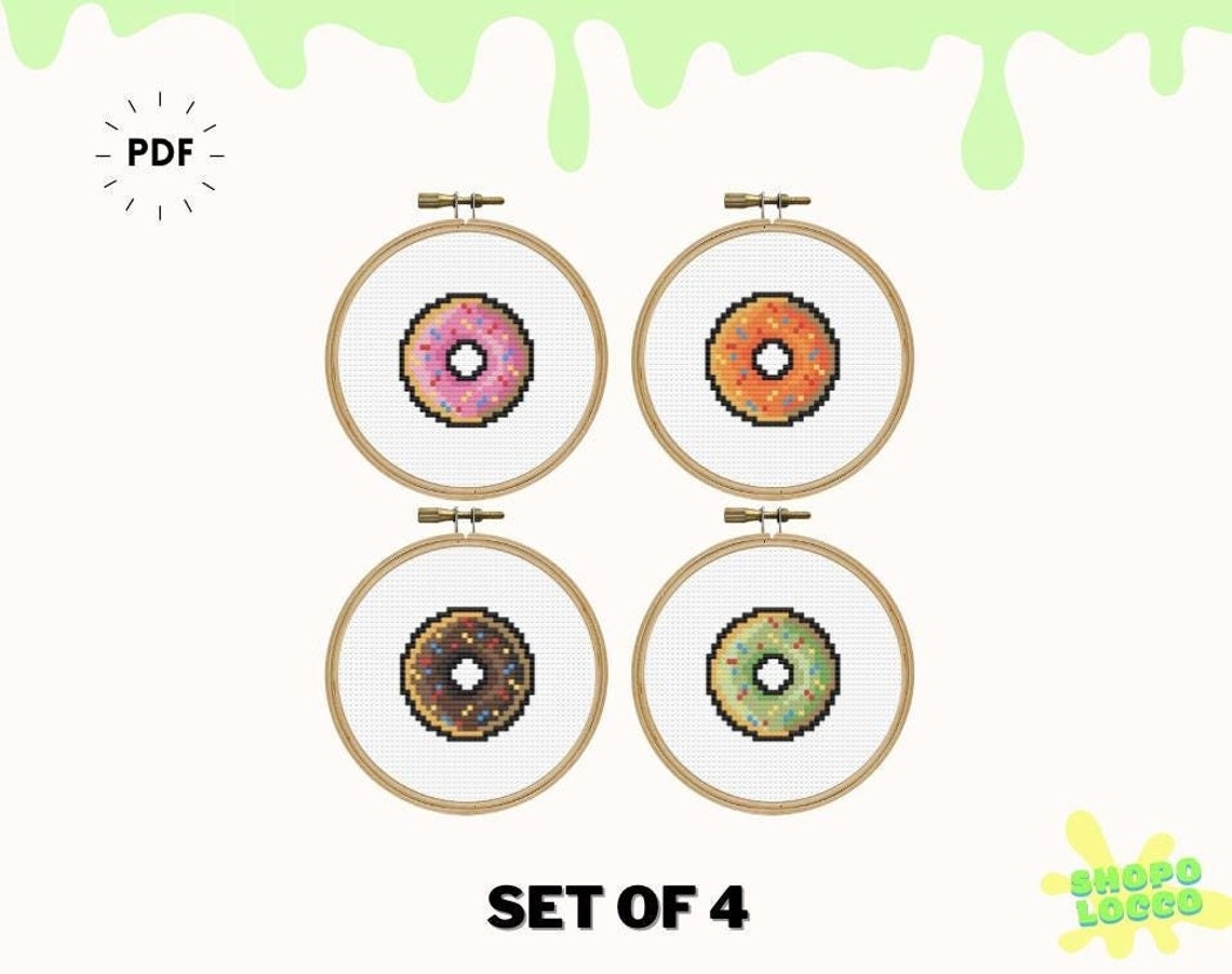 Donuts Cross Stitch Pattern - Digital PDF Download - Set of 4 ...