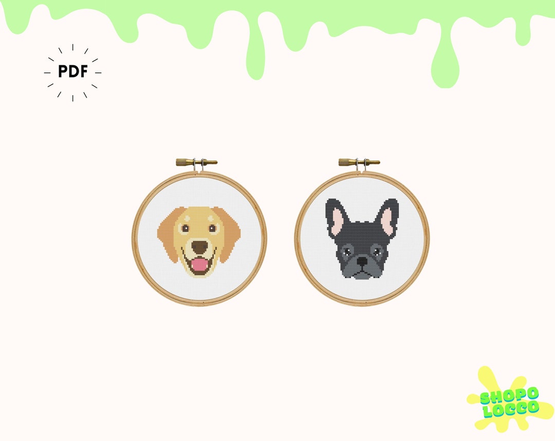 Mini Dogs Cross Stitch Pattern SET OF 2 Golden Retriever French Bulldog ...
