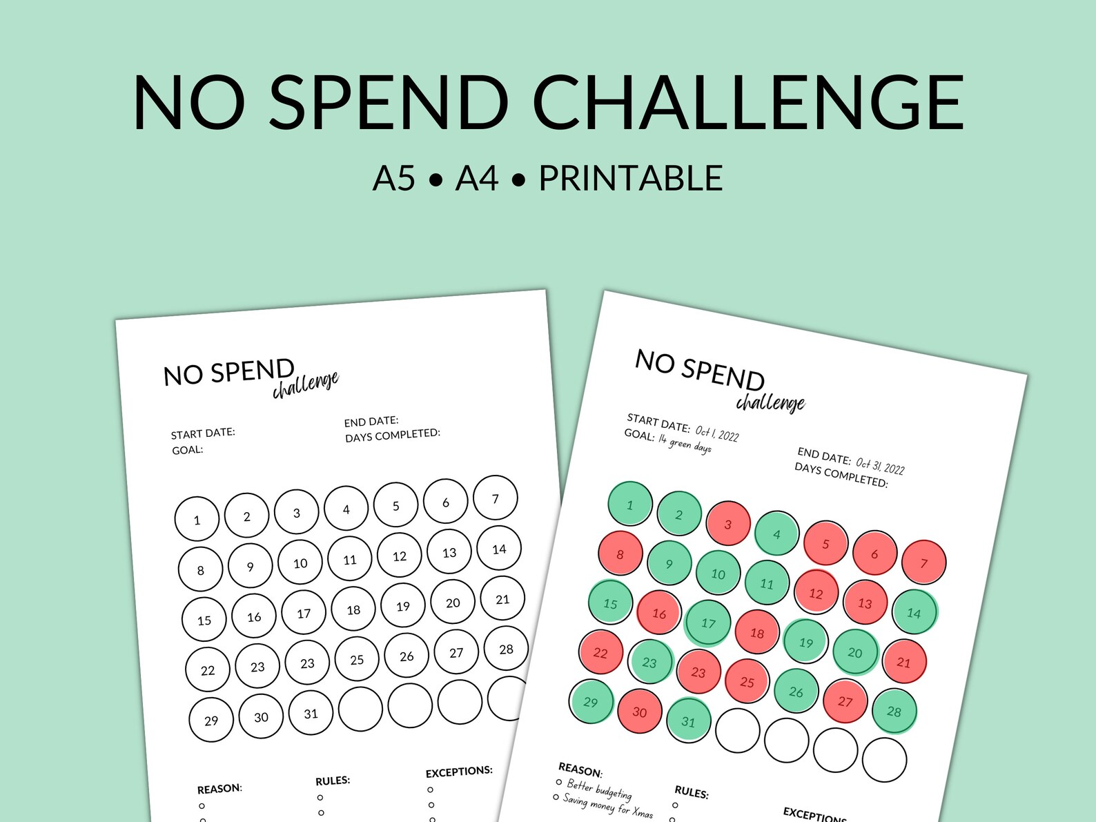No Spend Challenge Tracker | Money Savings Challenge | Printable PDF ...