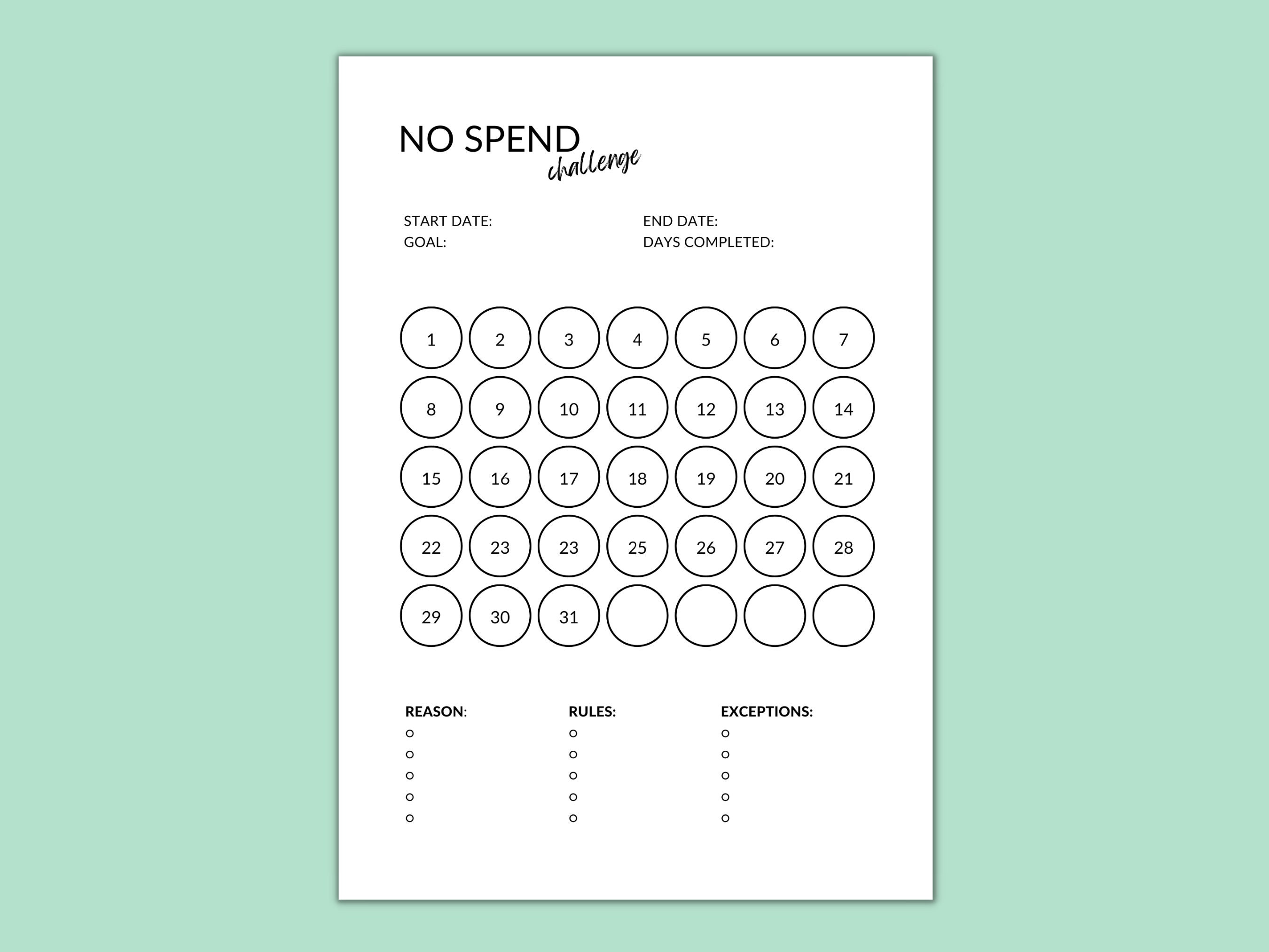 No Spend Challenge Tracker | Money Savings Challenge | Printable PDF ...