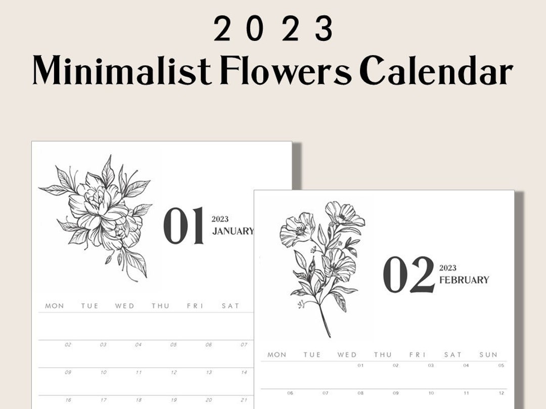Printable Calendar 2023 - Minimalit Flowers Sketches - Floral Digital ...
