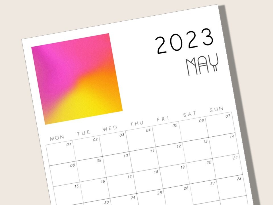 2023 Printable Calendar - Design Colorful Grainy Gradient Art ...