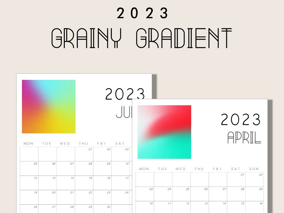 2023 Printable Calendar - Design Colorful Grainy Gradient Art ...