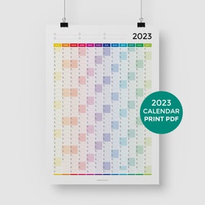 2023 Yearly Calendar Printable, Rainbow, January - December, One Page ...