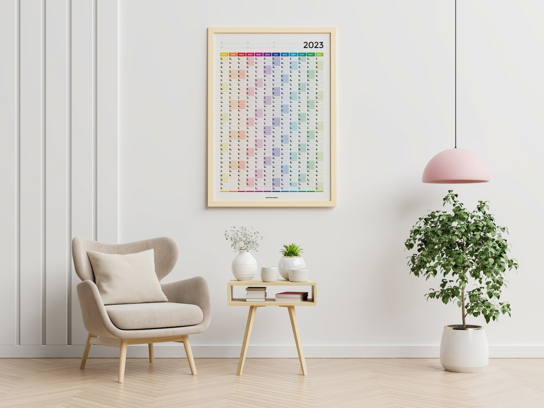2023 Yearly Calendar Printable, Rainbow, January - December, One Page ...