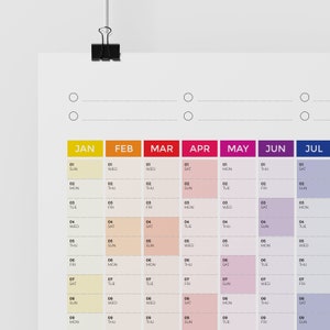2023 Yearly Calendar Printable, Rainbow, January - December, One Page ...