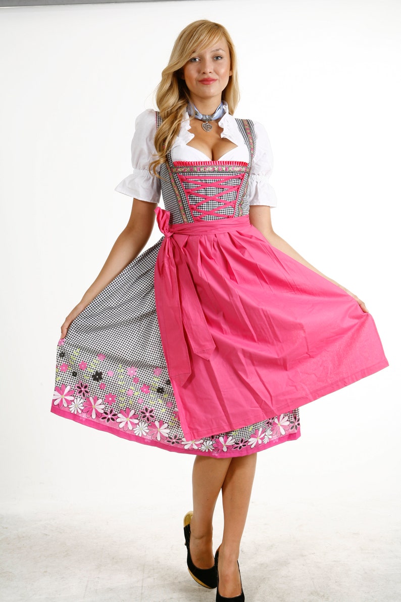 Spatzers Dirndl Women's Pink Floral Checked Costume Dress Including ...