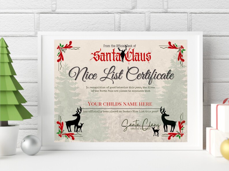 Santa Claus Nice List Letter Certificate Letter From Santa - Etsy
