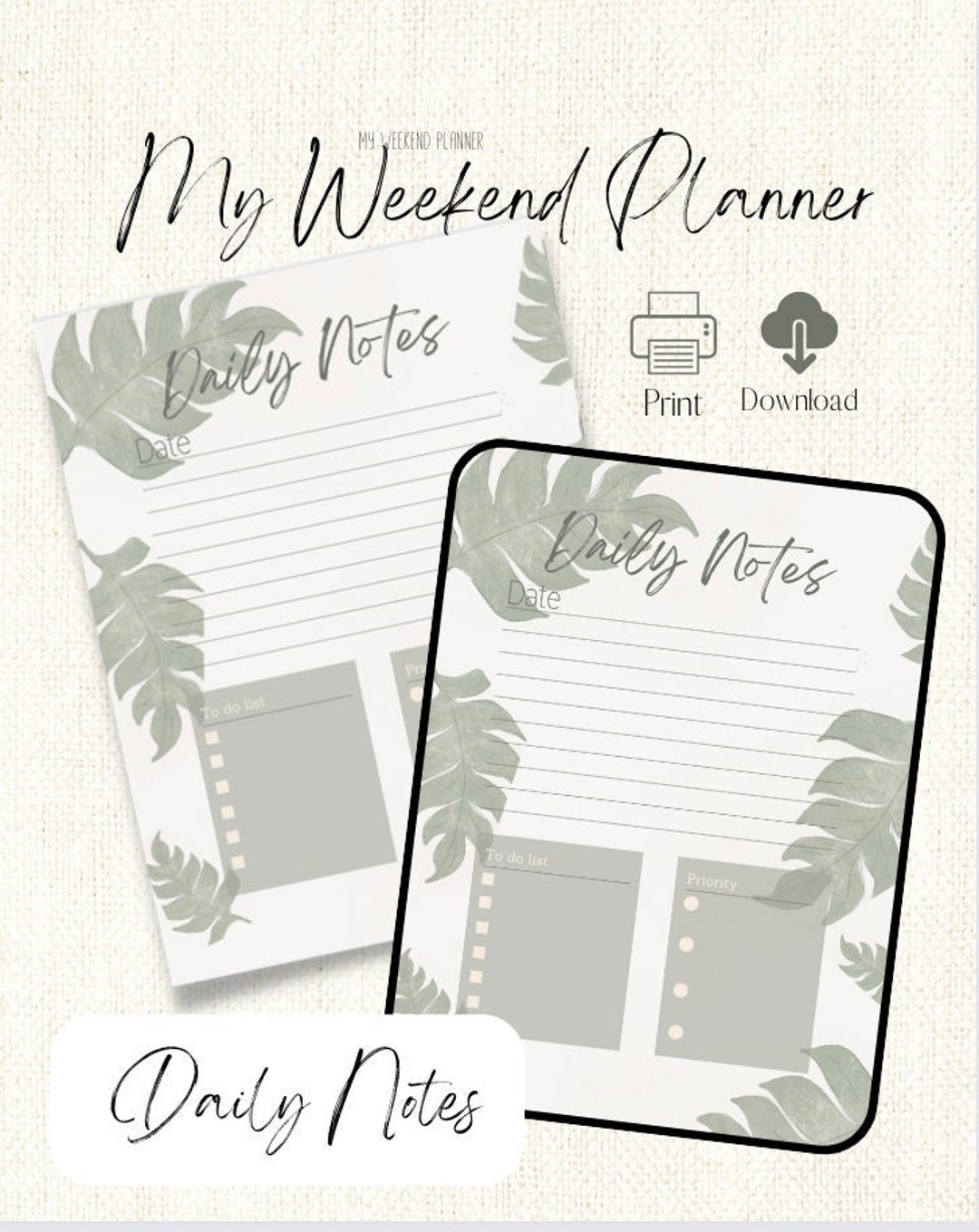 Daily Notes Digital Download Minimalist Daily Notes Printable, Daily to ...