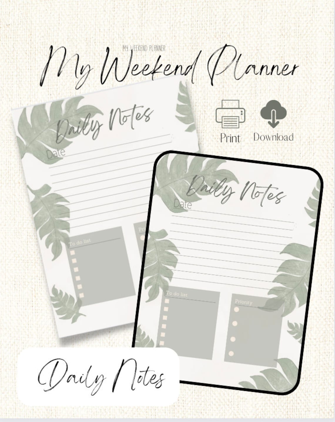 Daily Notes Digital Download Minimalist Daily Notes Printable, Daily to ...