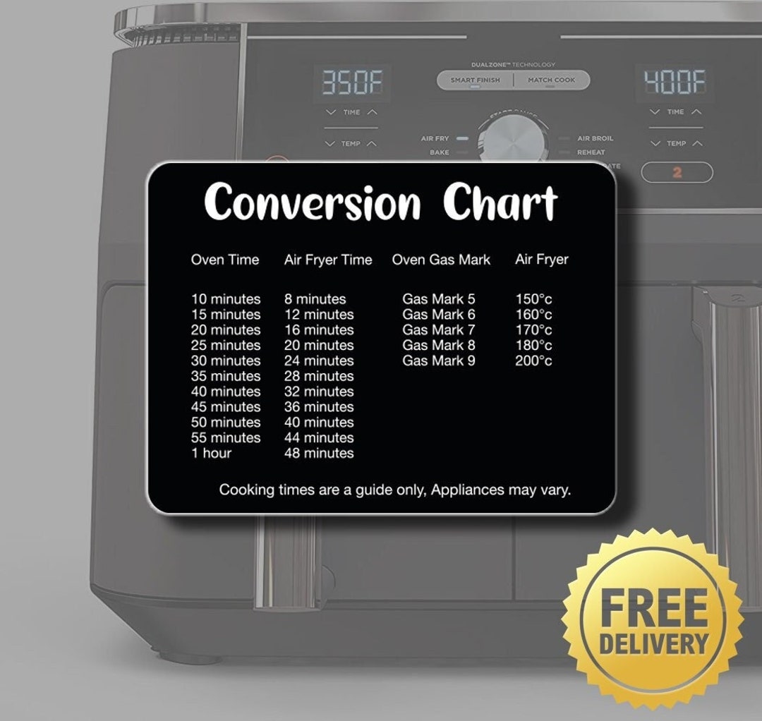 Air Fryer GAS Conversion Chart Self Adhesive Sticker Glossy Kitchen Air ...