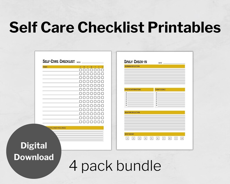 Self Care Checklist Printable, Digital Wellness Journal, Daily Check in ...