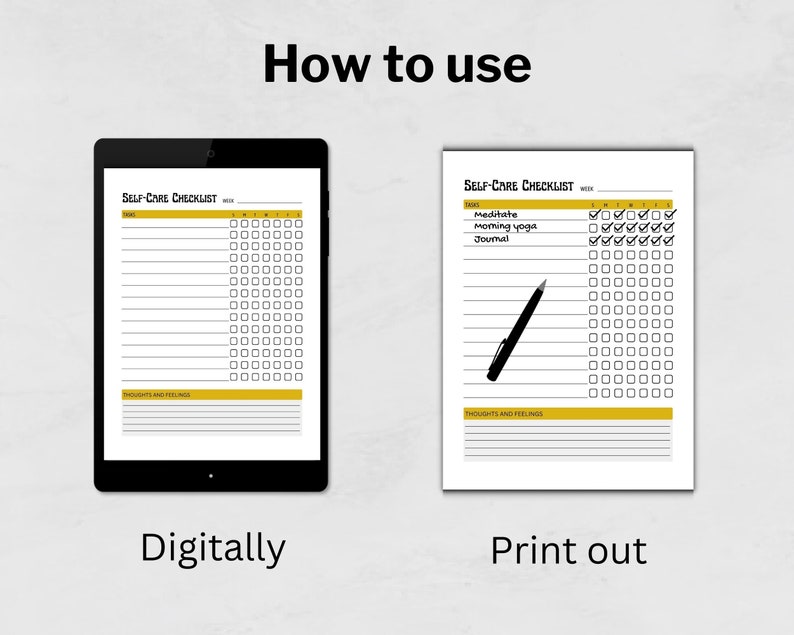 Self Care Checklist Printable, Digital Wellness Journal, Daily Check in ...